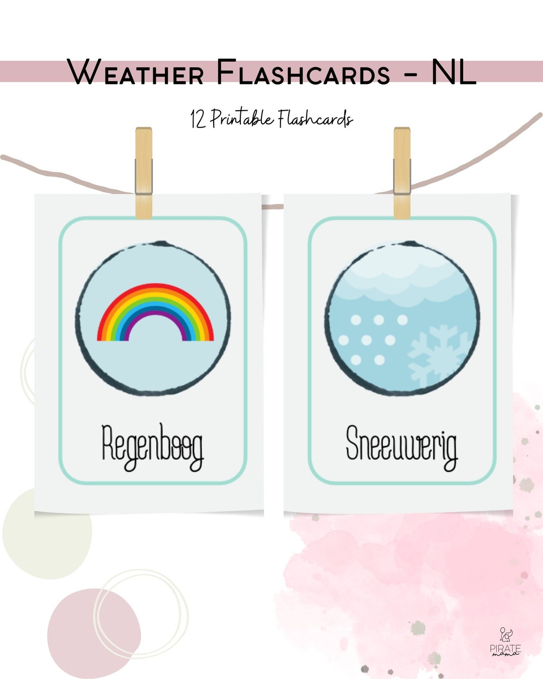 Weather Flashcards Dutch Printable Flashcards Montessori - Etsy