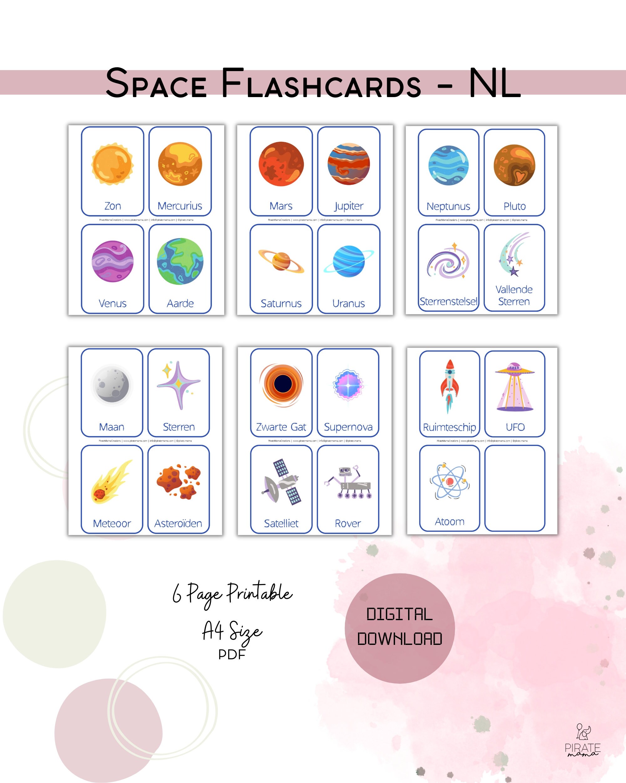 Space Flashcards - Dutch | Printable Flashcards | Montessori Activities ...