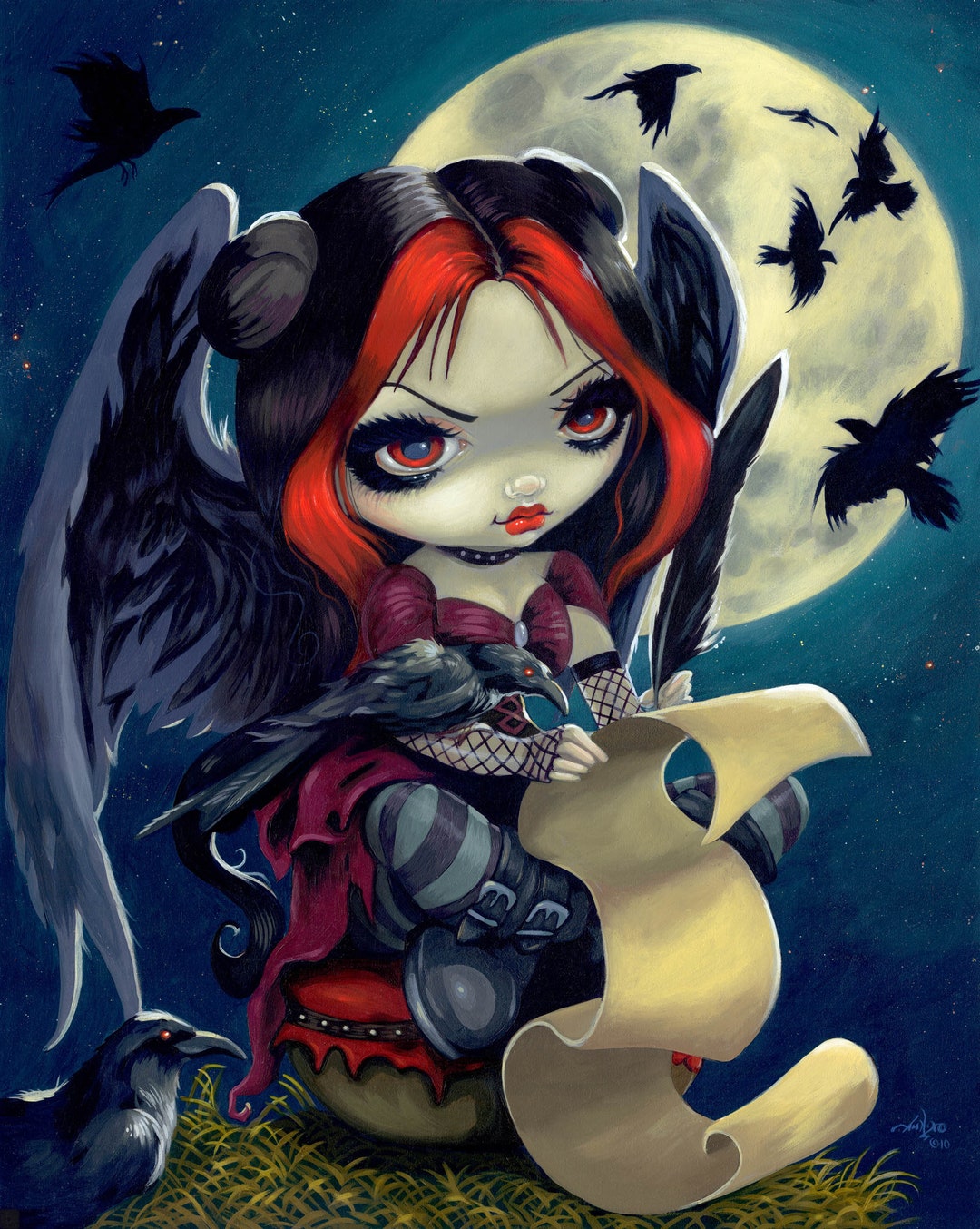 Jasmine Becket-griffith Art Print: Gothic Big Eye Girl, Ravens - Etsy UK