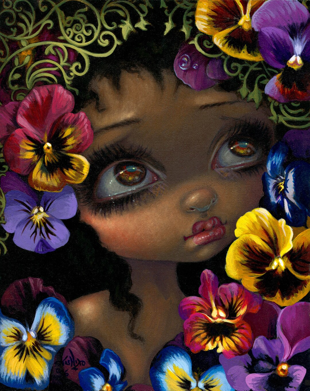 Jasmine Becket-griffith Pansies Art Print: Big Eye Girl Surreal Gothic ...