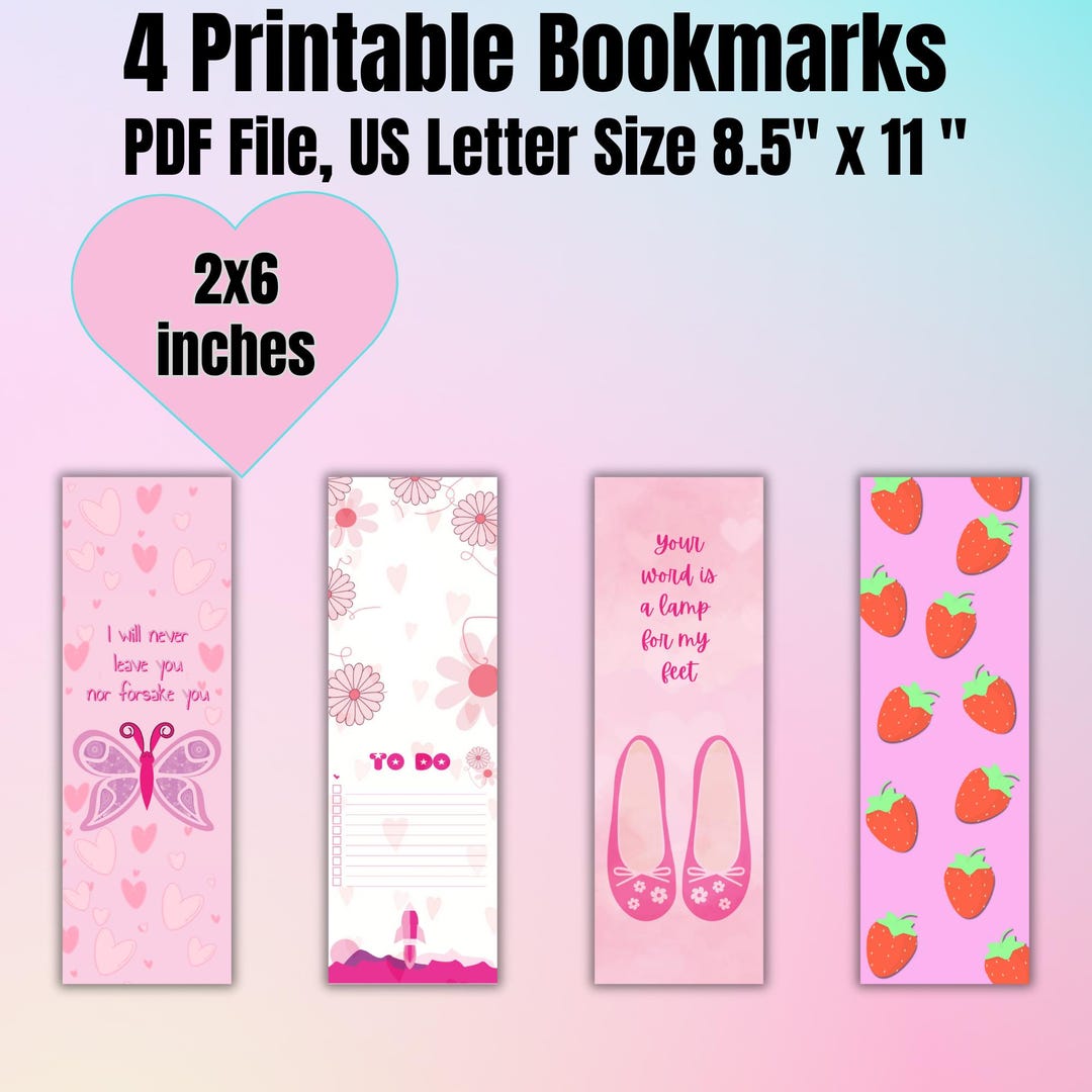 Printable Bookmarks, Pink Girly Cute Scripture Verse and Inspirational ...