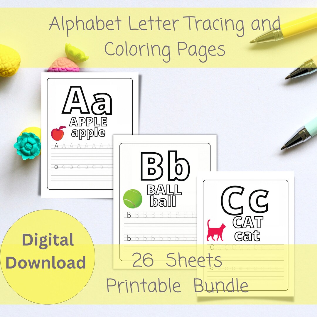 Letter Tracing and Coloring Pages for Kids 26 Pages Printable - Etsy