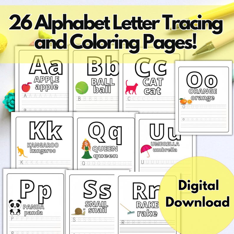 26 Alphabet Letter Tracing Coloring Sheets for Kids, Printable ABC ...