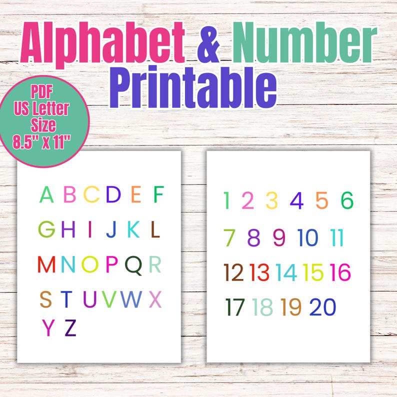 Alphabet & Number Printable: Kids Learning Chart (8.5 X 11 PDF) - Etsy