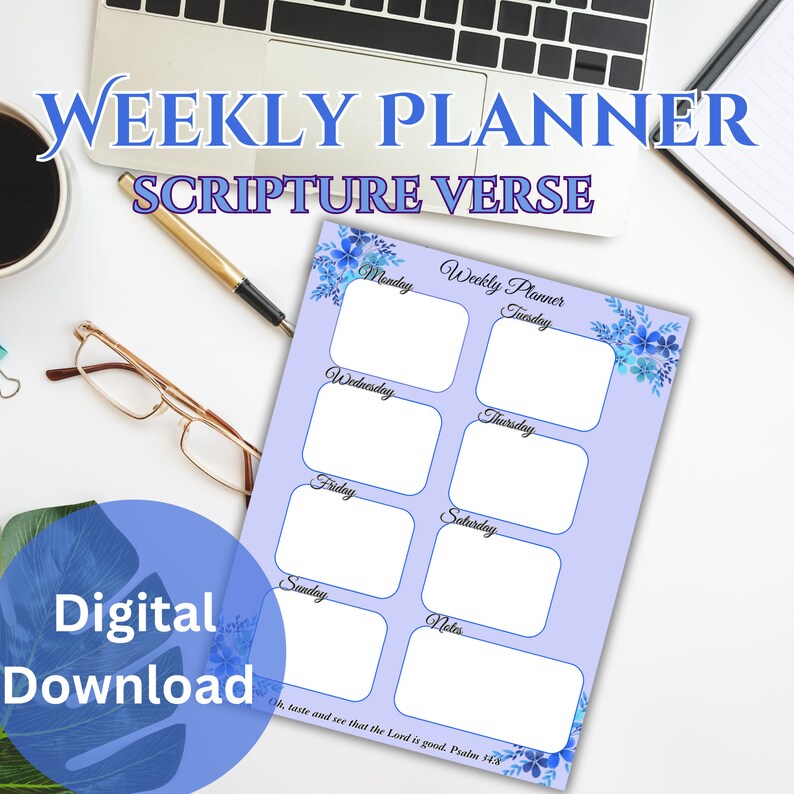 Weekly Planner Printable With Scripture Verse, Blue Printable Planner ...