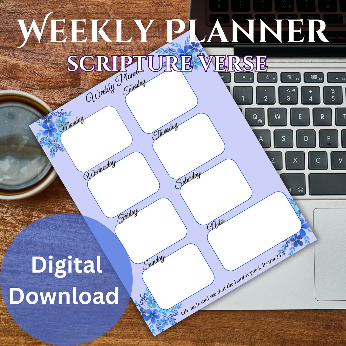 Weekly Planner Printable With Scripture Verse, Blue Printable Planner ...
