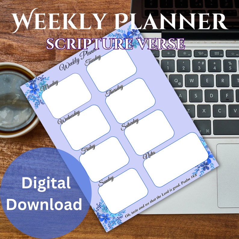Weekly Planner Printable With Scripture Verse, Blue Printable Planner ...