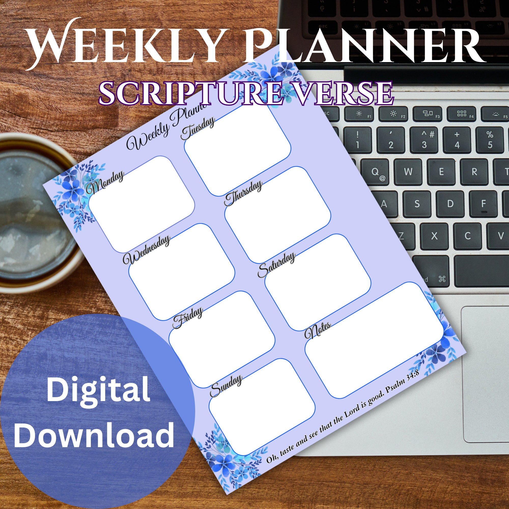 Weekly Planner Printable With Scripture Verse, Blue Printable Planner ...
