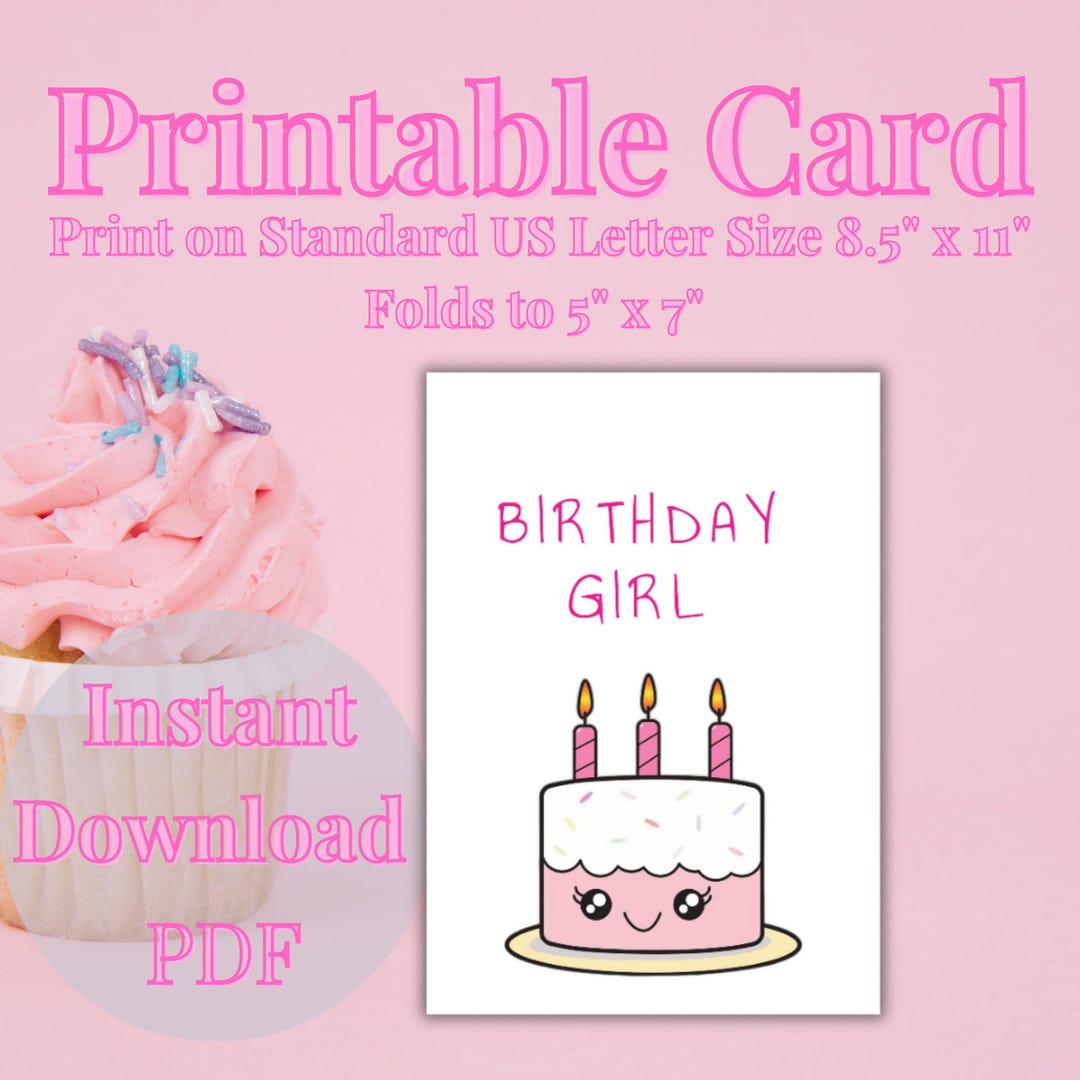 Cute Pink Birthday Card With Cake – Printable Light Pink Birthday Card ...