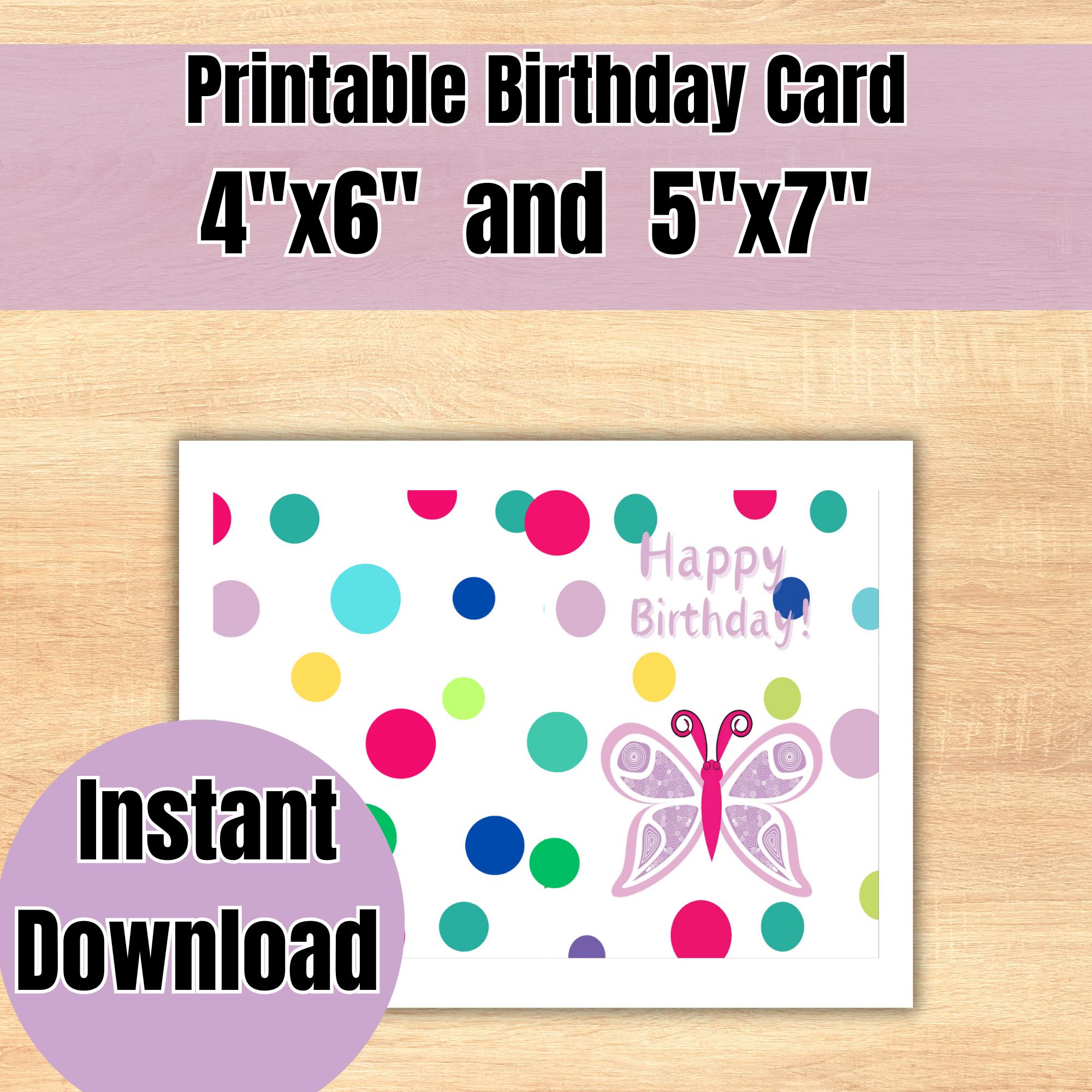 Printable Cute and Colorful Butterfly Birthday Card, Instant Download ...