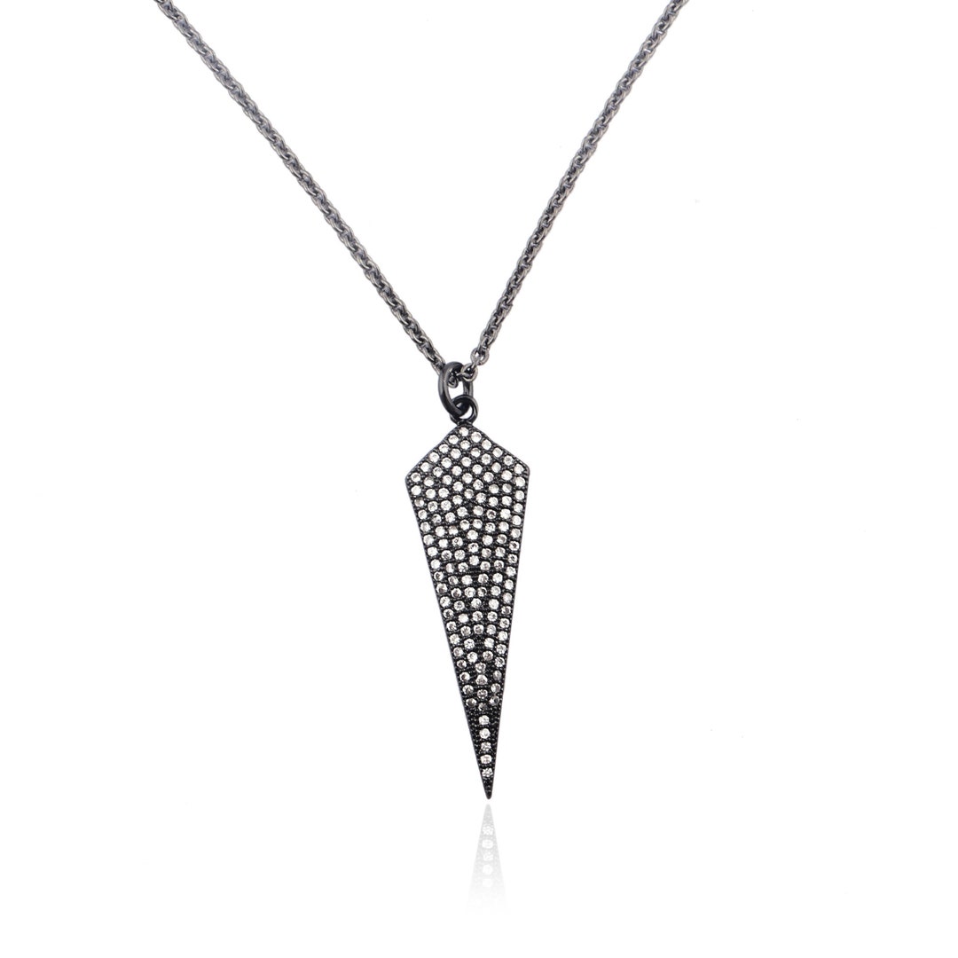 Arrowhead Diamond Necklace, Pave Diamond Necklace in Black Plating ...