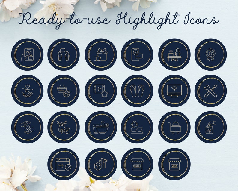 100 Dark Blue & Gold Business Instagram Highlight Covers (editable ...