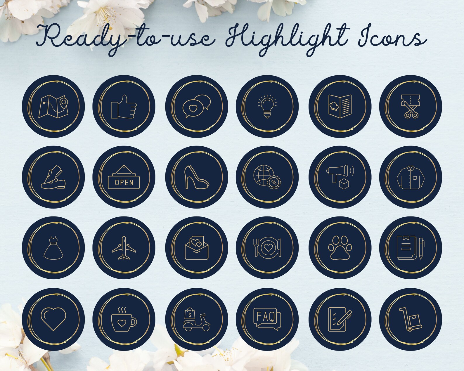100 Business Highlight Cover, Dark Blue-gold, Instagram Story Cover ...