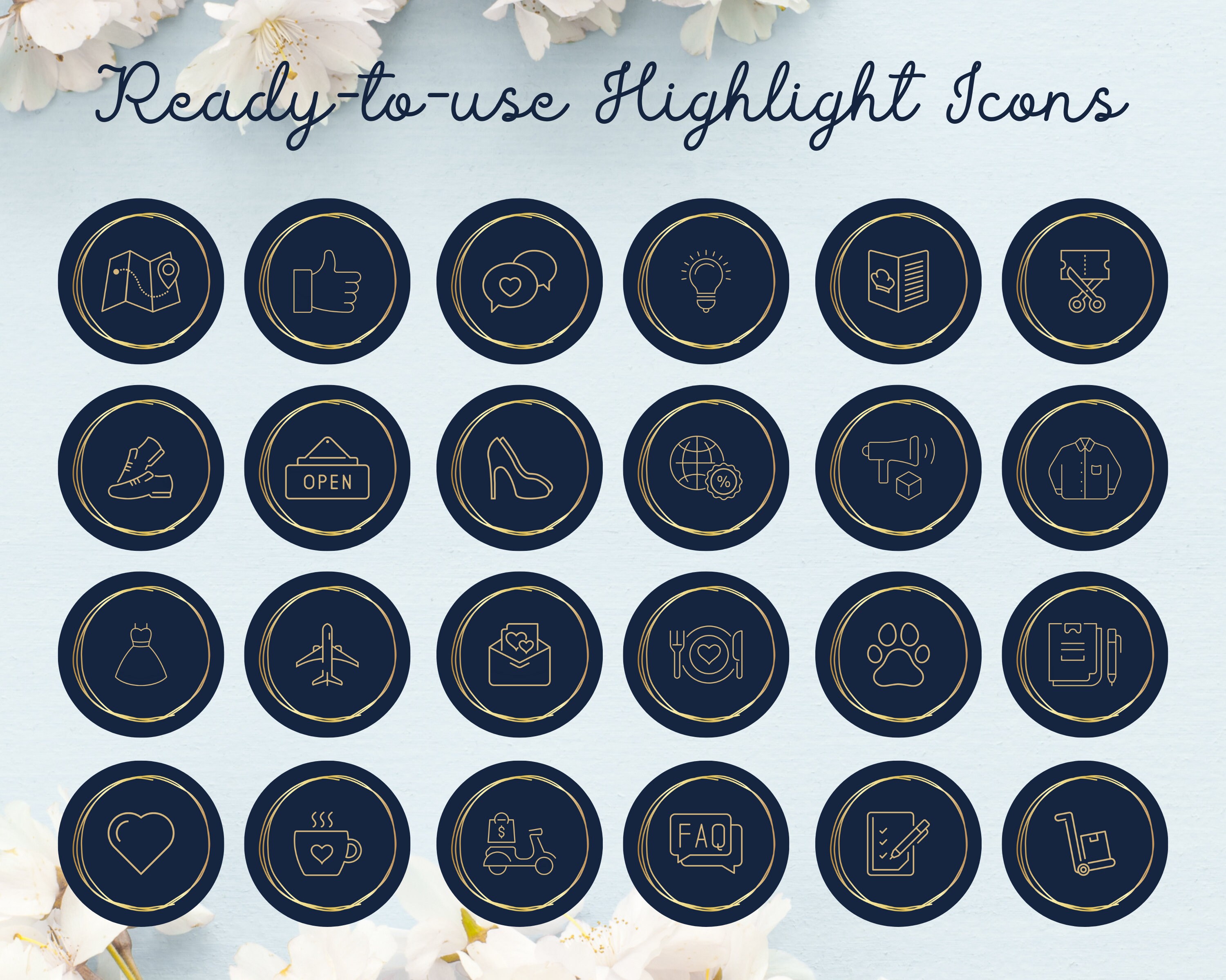 100 Business Highlight Cover, Dark Blue-gold, Instagram Story Cover ...