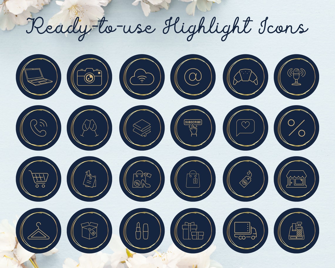 100 Dark Blue & Gold Business Instagram Highlight Covers (editable ...