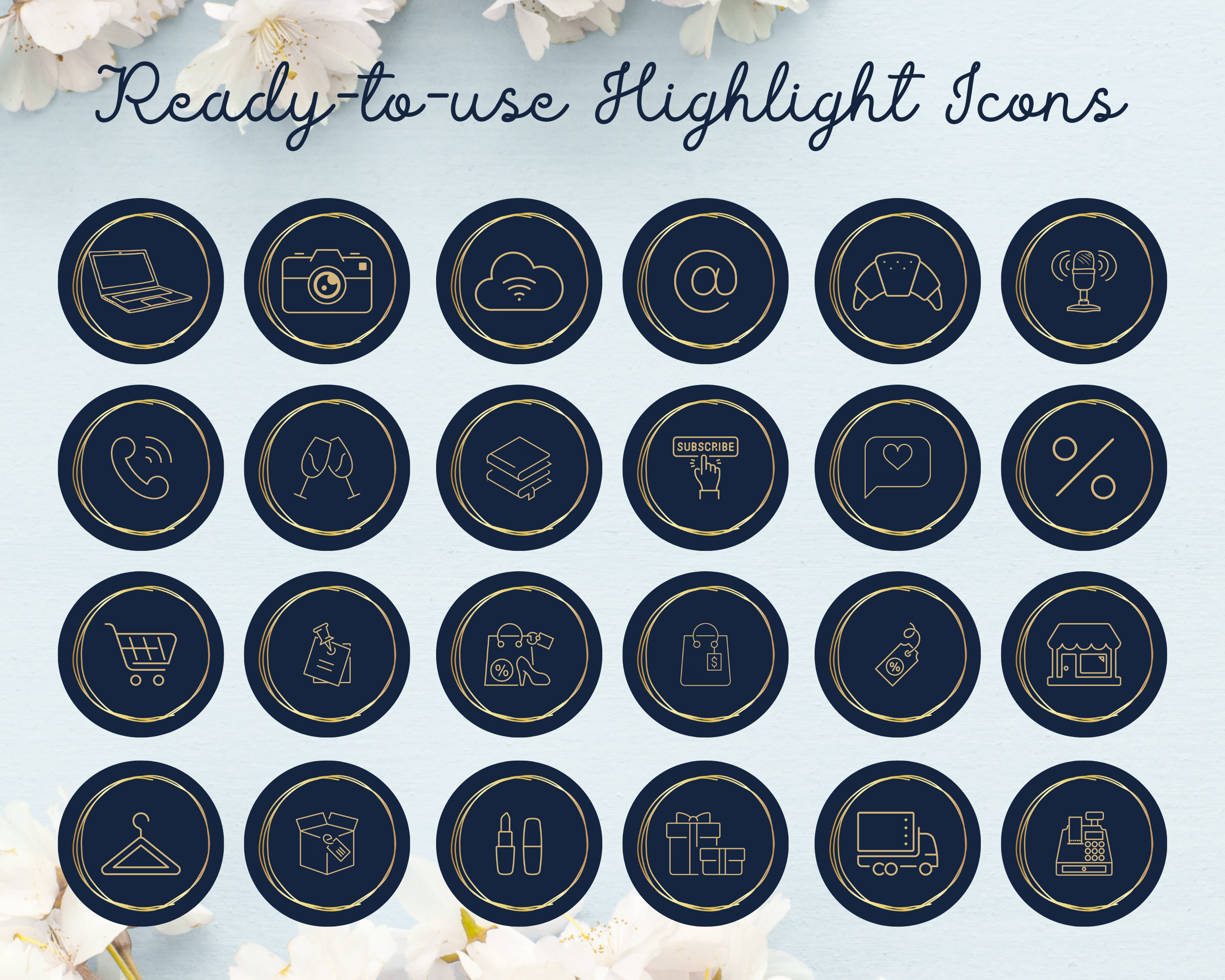 100 Business Highlight Cover, Dark Blue-gold, Instagram Story Cover ...