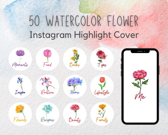 50 Watercolor Flower Instagram Highlight Cover Story | Etsy