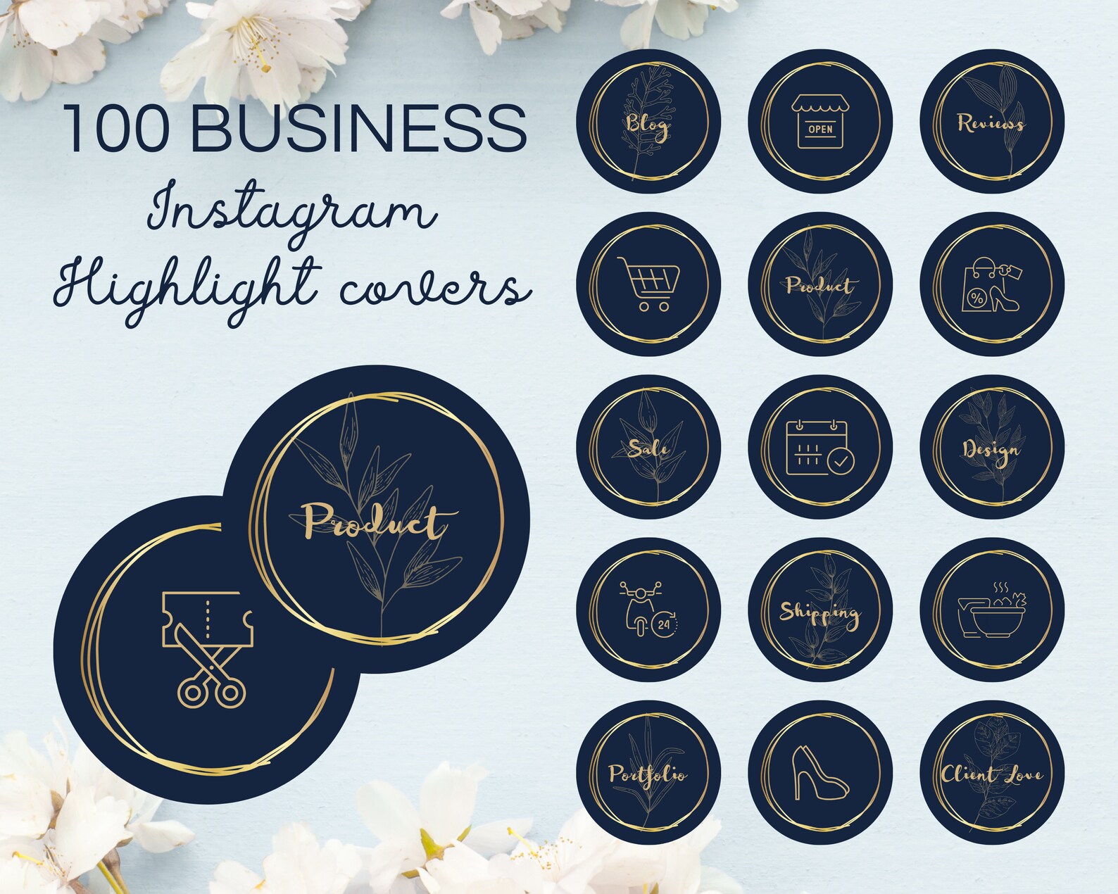 100 Dark Blue & Gold Business Instagram Highlight Covers (editable ...