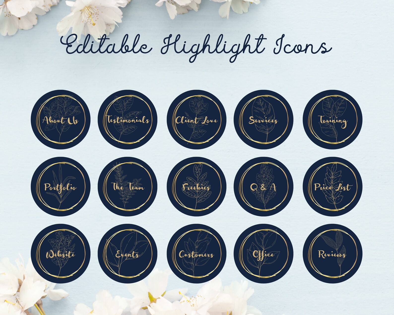 100 Dark Blue & Gold Business Instagram Highlight Covers (editable ...