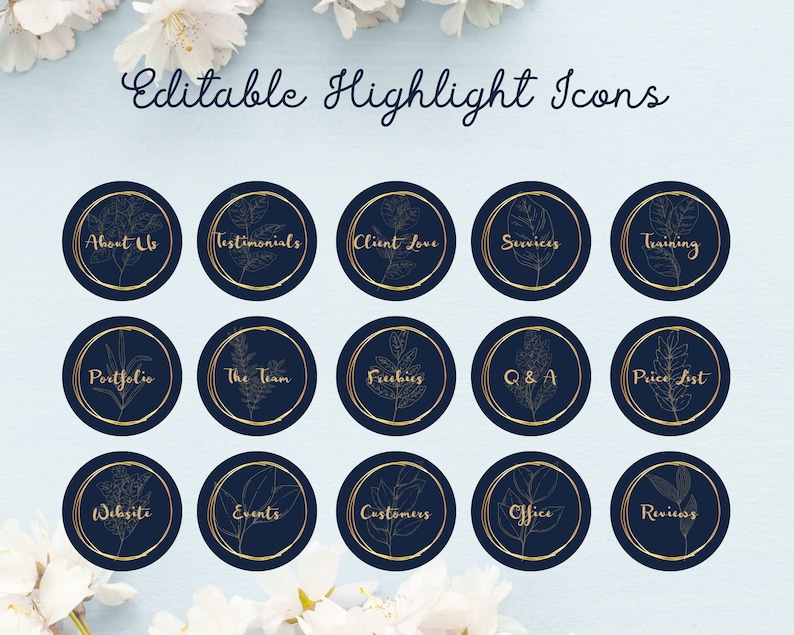 100 Dark Blue & Gold Business Instagram Highlight Covers (editable ...