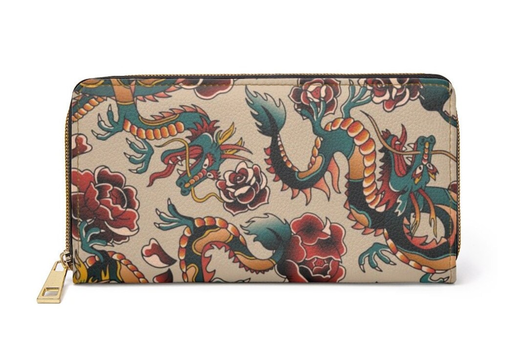 Dragon Tattoo Wallet, Dragon and Roses Wallet, Vegan Wallet, Vegan ...