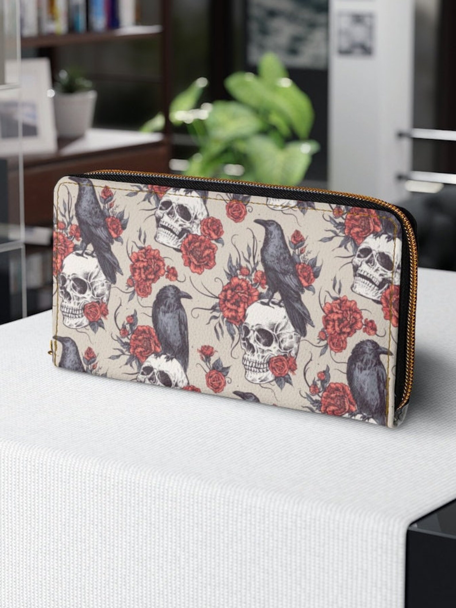 Skull Raven Wallet Goth Wallet Ravens Skulls and Roses - Etsy
