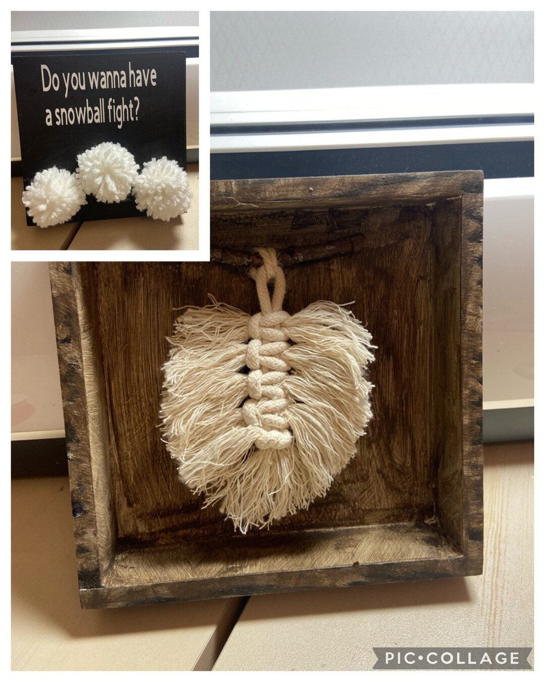 5.75x5.75 Wooden Sign 2 Signs in One BOHO Macrame Leaf Decor and Winter ...