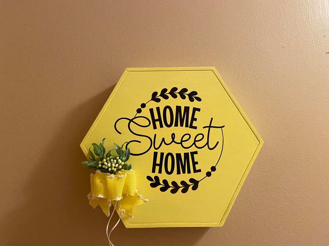 Yellow Sign/ Home Sweet Home Sign/ Yellow Wall Decor/ Front Entryway ...