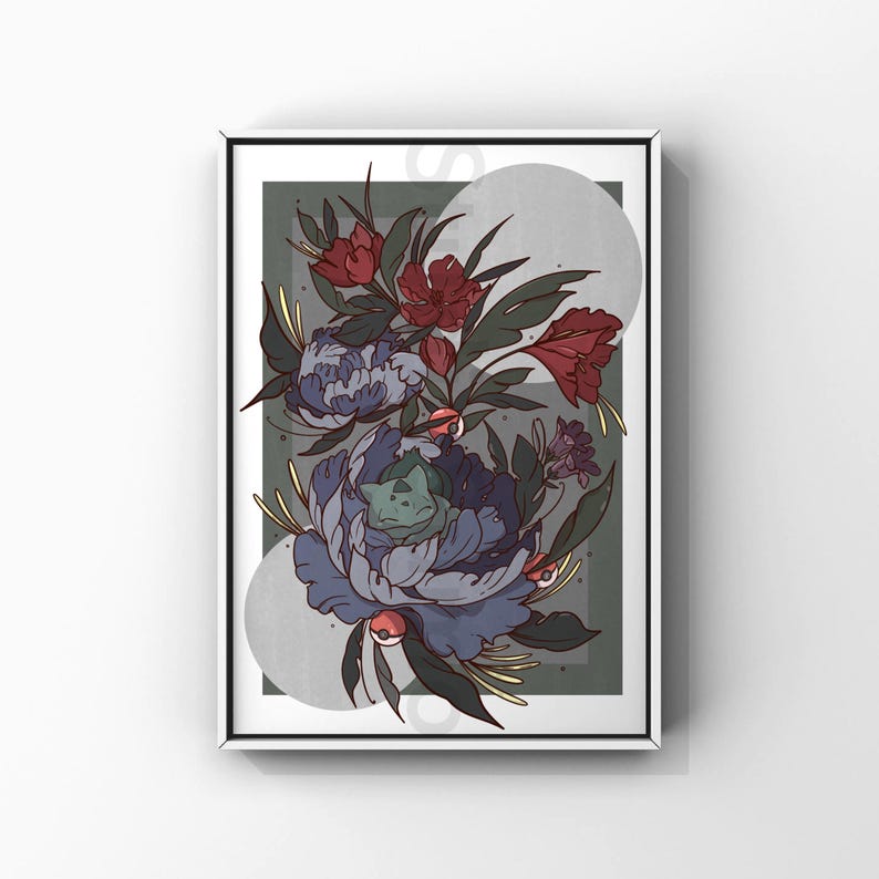 Ilustración floral imprimible digital de Bulbasaur Pokémon - Etsy México