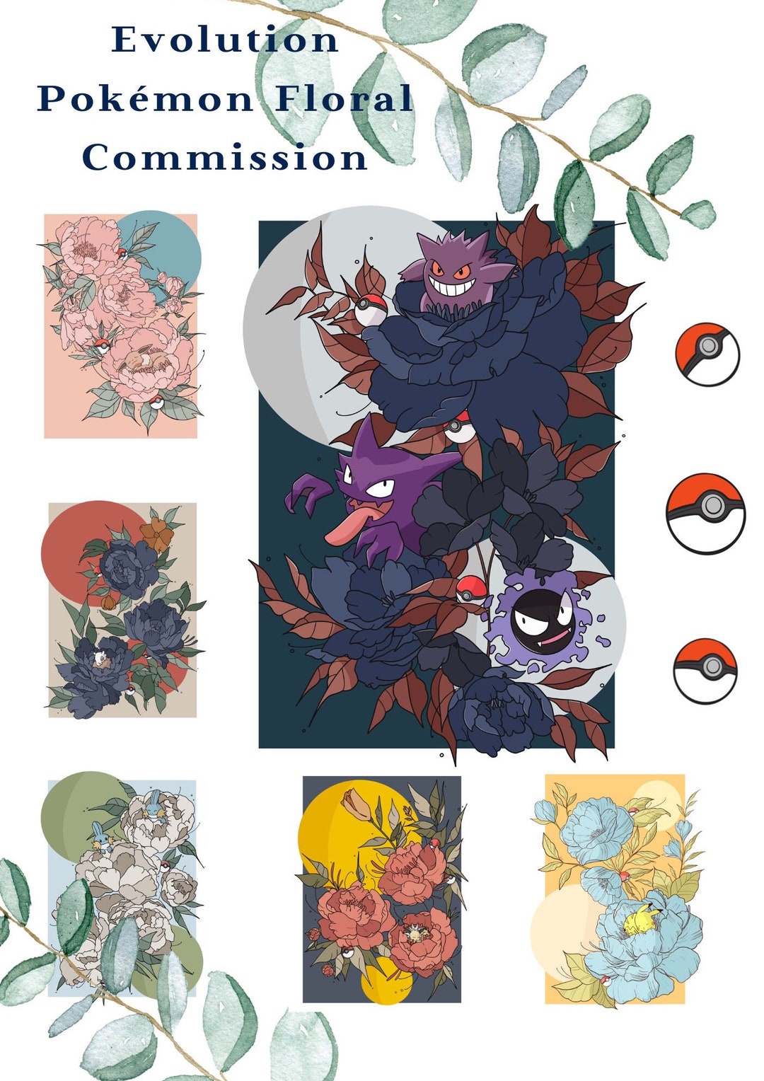 Evolution Pokemon Floral Commission Digital Pokemon Art Commission - Etsy