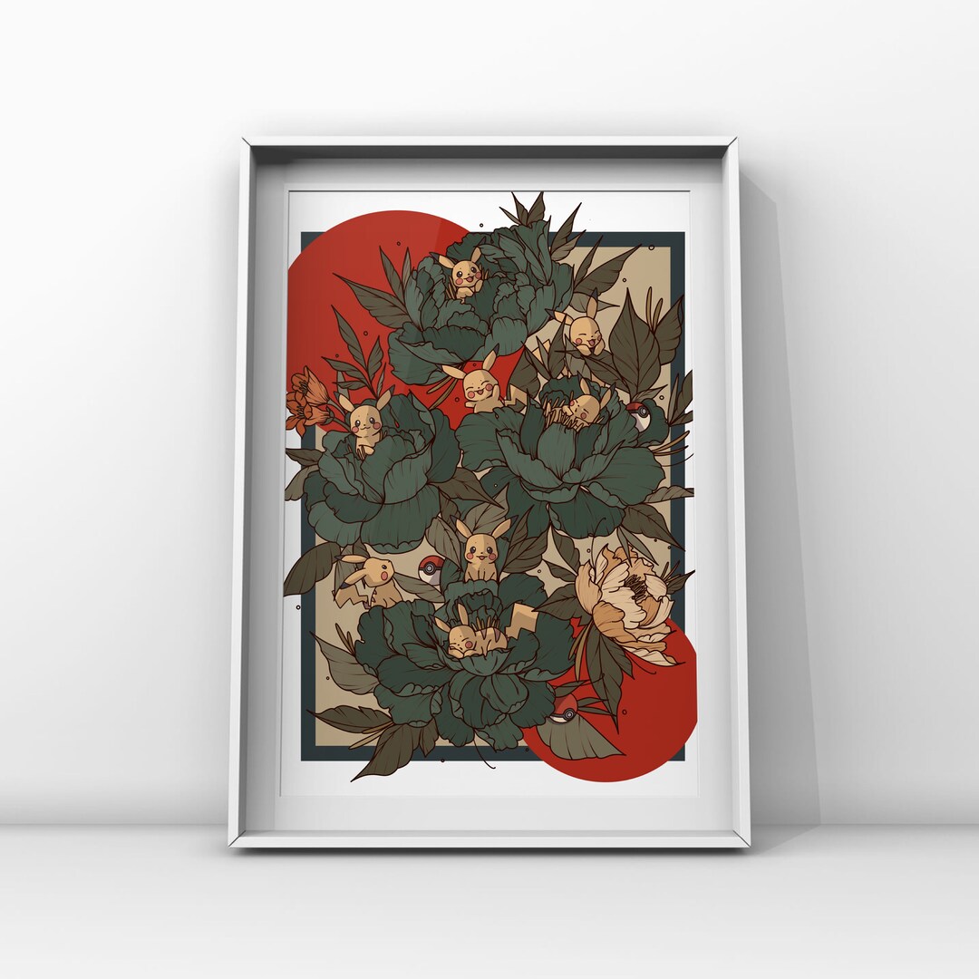 Pikachu Floral Anime Art Digital Download Pokemon Art - Etsy