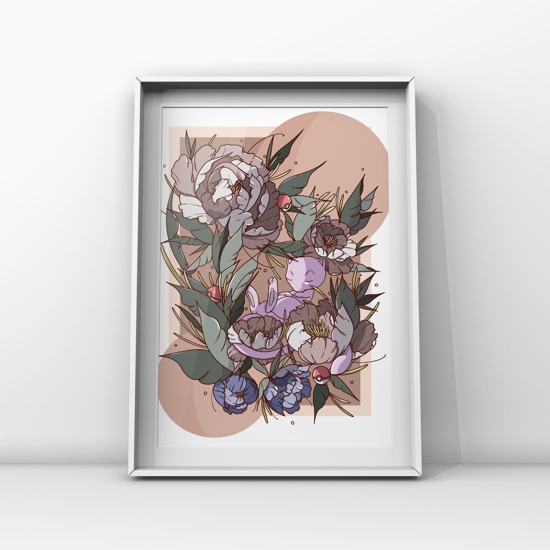 Mew Pokémon Digital Downloadable Art Floral Gift - Etsy