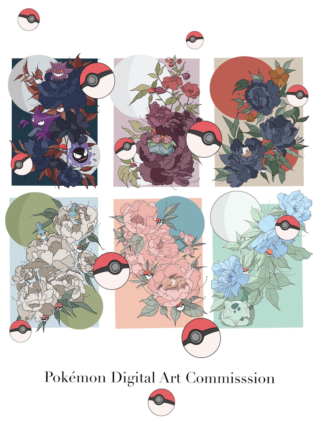 Individual Pokemon Floral Commission Digital Pokemon Art Commission ...
