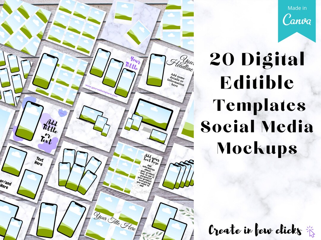 20 Canva Templates, Mockup, Canva, Social Media Templates, Editable ...