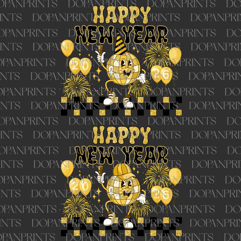 Happy New Year Disco Ball PNG Bundle, Happy New Year 2026 Png, Faux ...