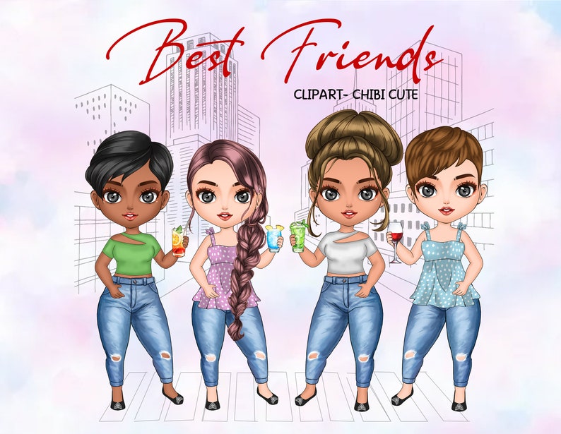 Customizable Best Friends Chibi Cute Clipart Besties Clipart - Etsy ...