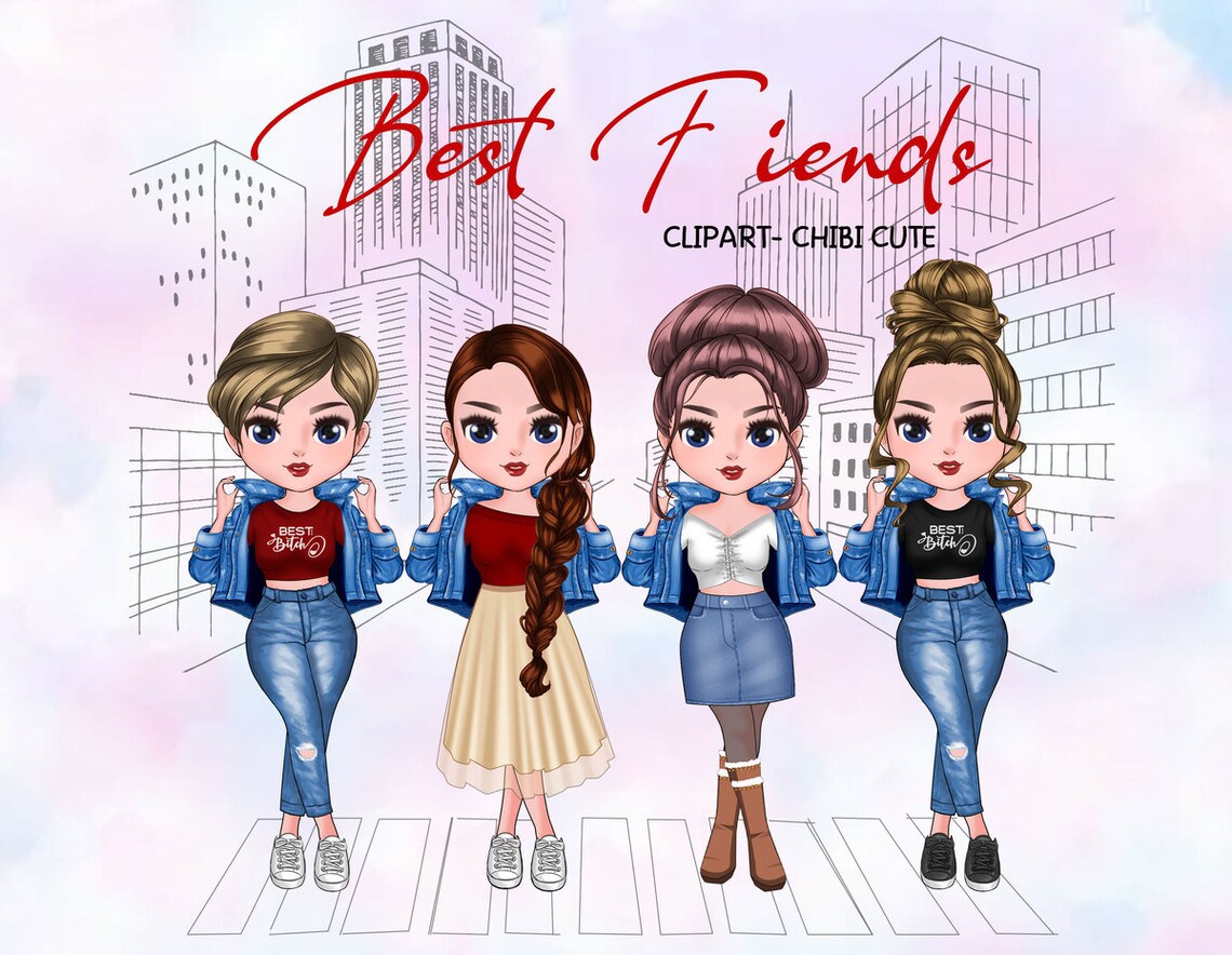 Customizable Best Friends Chibi Cute Clipart, Friendship Clipart, Soul ...