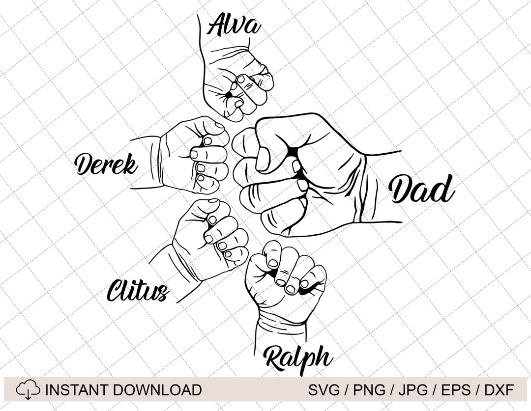 Personalized Father's Day Fist Bump Set, Fathers and 4 Childs Hands SVG ...