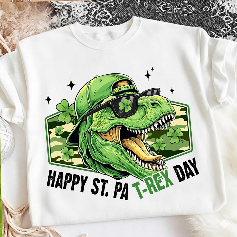 Happy St.pat-rex Day Png PNG, Camo St Patricks Png, St Patrick Dinosaur ...