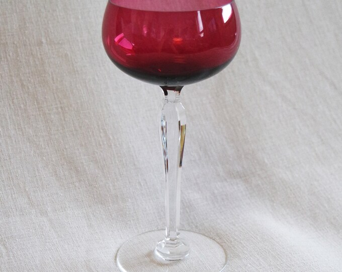 Val Saint Lambert Crystal Wine Glass Saumur Vignes Cut Crystal Glass Vintage Red Wine Glass