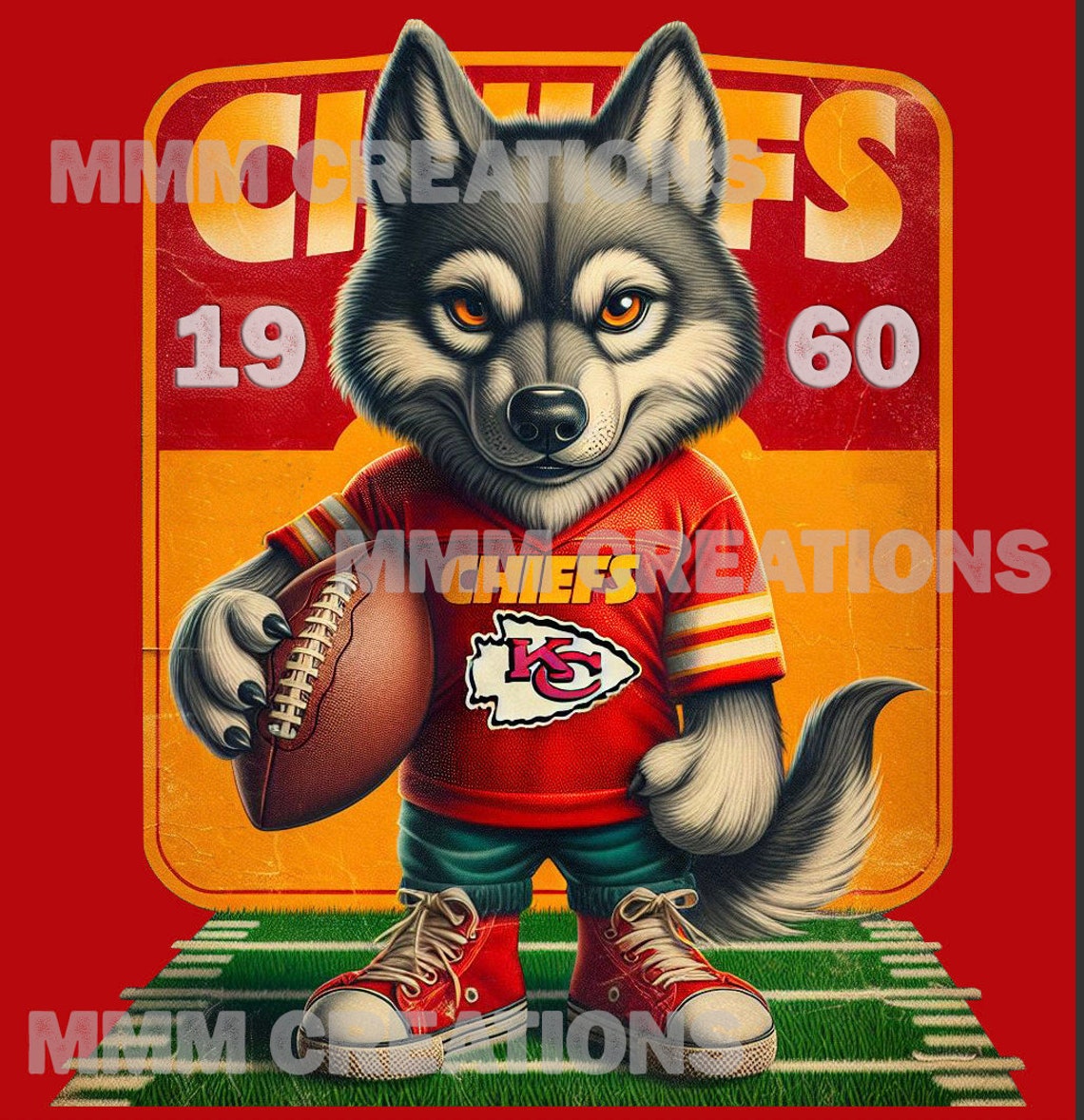 Chiefs Vintage Look Wolf Cartoon Png - Etsy