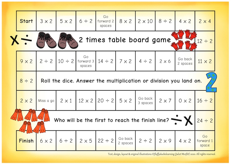 Times Tables Board Games Digital Download 2x to 12x - Etsy