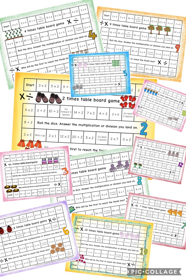 Times Tables Board Games Digital Download 2x to 12x - Etsy