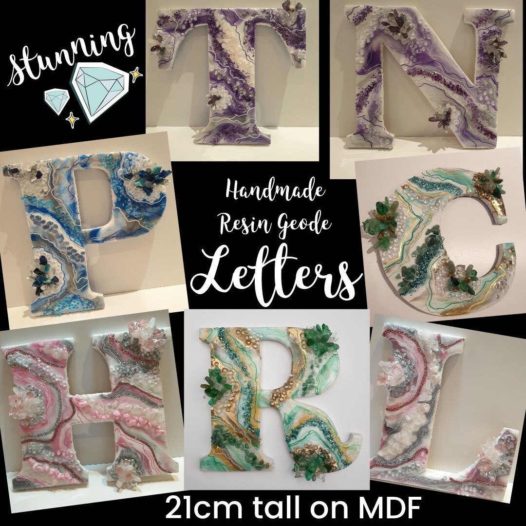 Letter 'R' Resin and Mixed Media Geode-inspired Art 21cm Tall Green ...