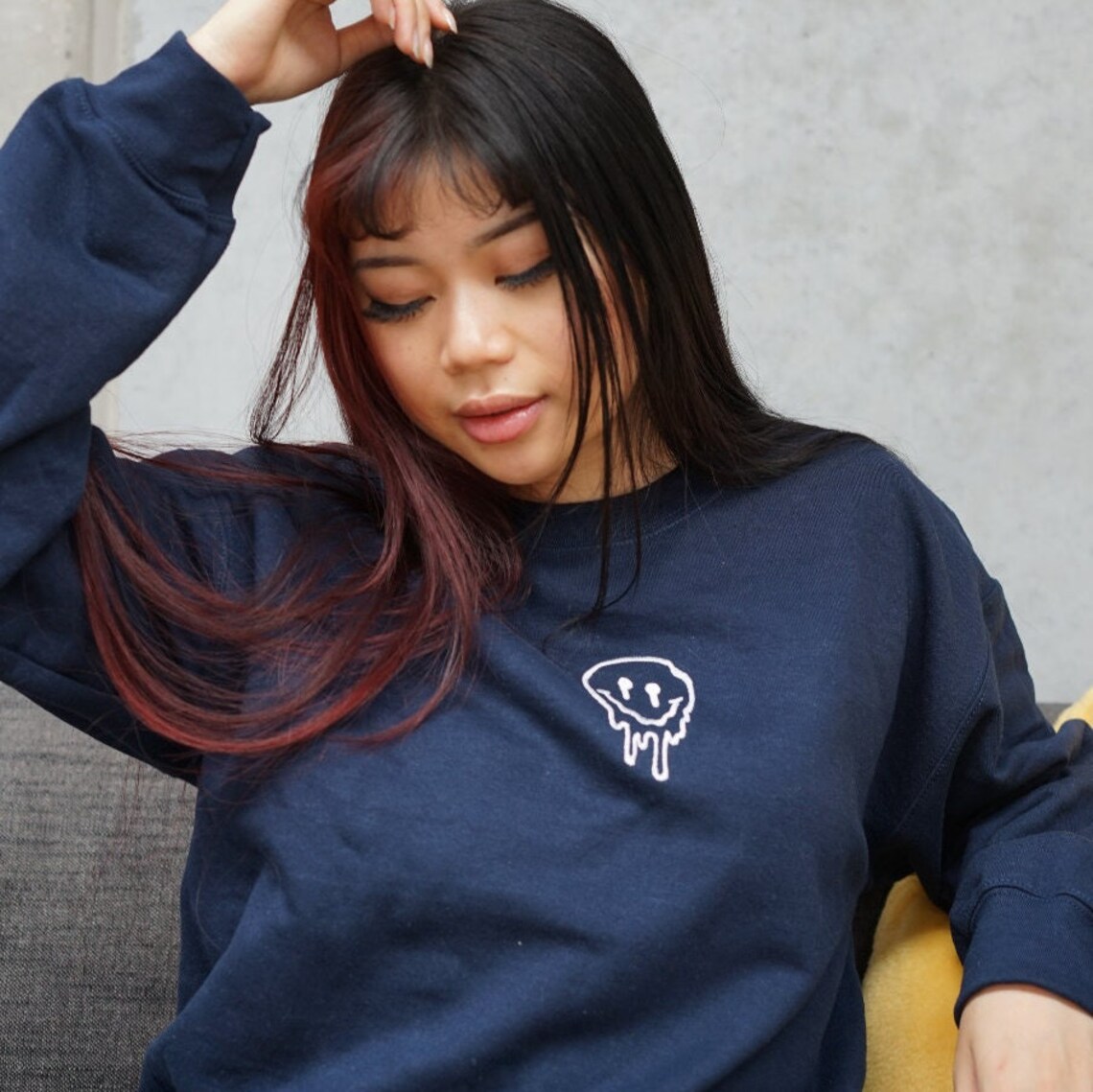 Embroidered DRIPPY DRIP Face Smiley Face Y2k Crewneck Sweatshirt - Etsy