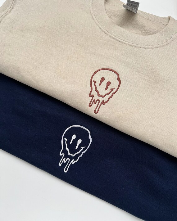 Embroidered DRIPPY DRIP Face Smiley Face Crewneck Sweatshirt | Etsy