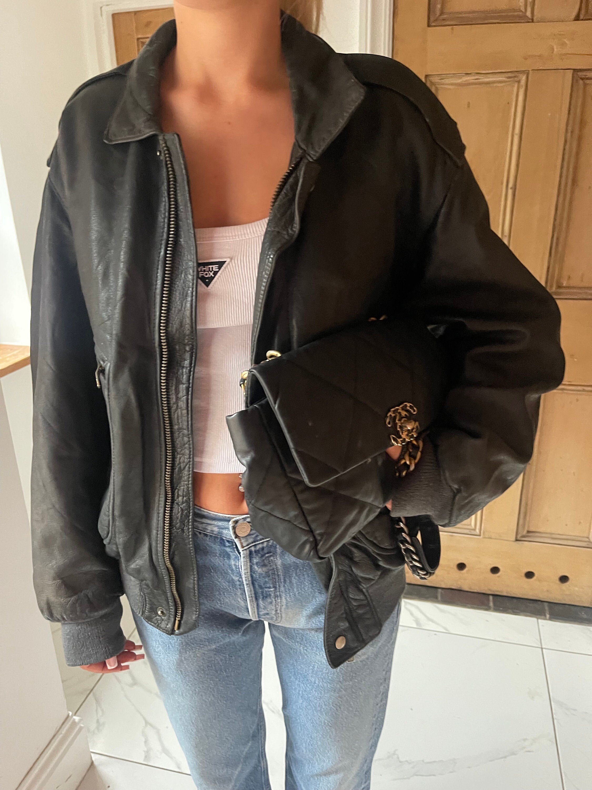 RESERVED 90s Black Oversized Leather Aviator Bomber Jacket Ladies ...