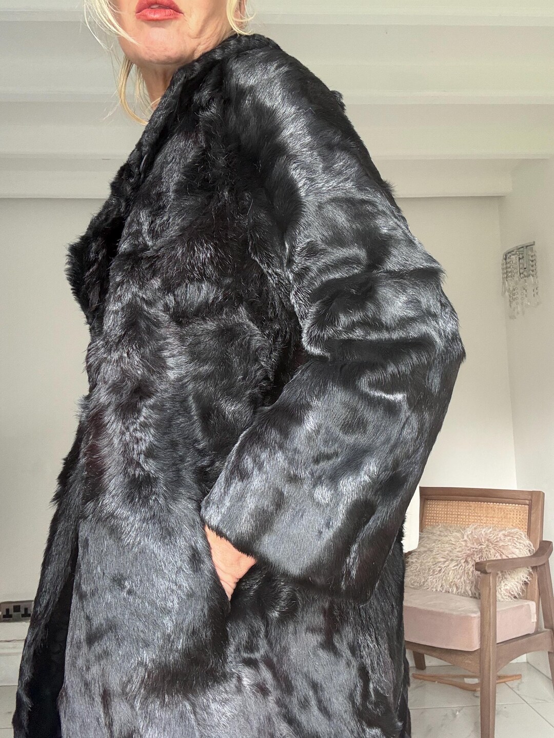 Vintage Longline Black Fur Coat Coat Size Large / X Large - Etsy