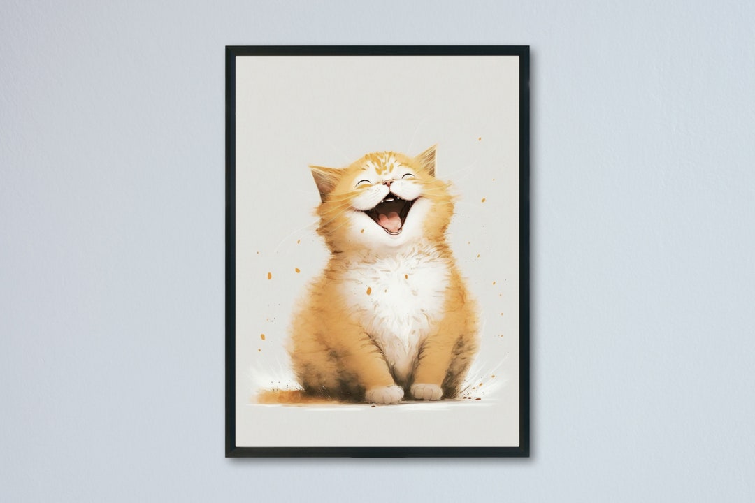 Positive Laughing Cat Wall Art Print | Funny Printable Gift Wall Decor ...