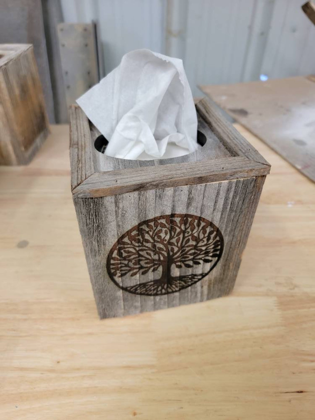 Tree of Life Tissue Box Cover. Celtic Norse Style Reclaimed Barn Wood ...
